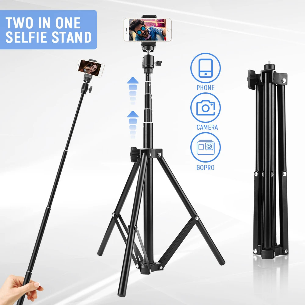 2 In 1 Extendable Selfie Stickขาตั้งกล้องmonopods 1 4สกรูหัวโทรศัพท์