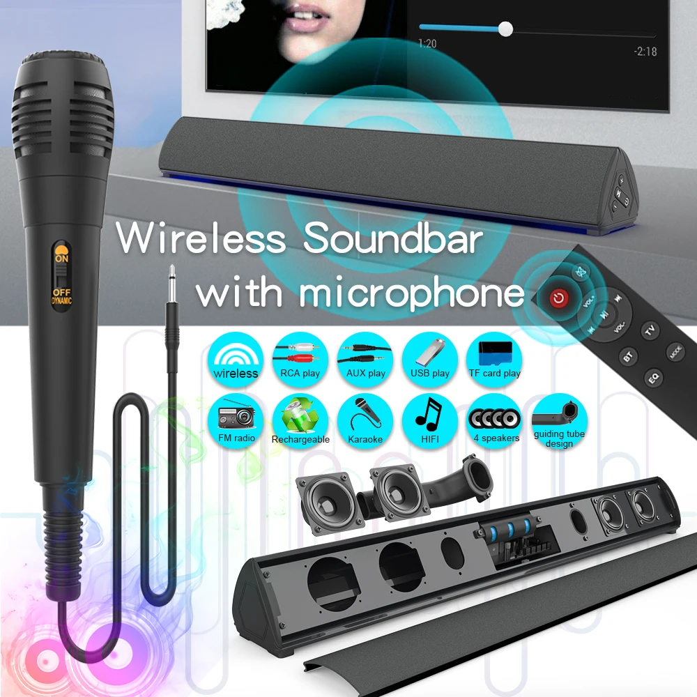 Karaoke Microphone Powerful Home Theater TV Sound Bar Bluetooth speaker ...