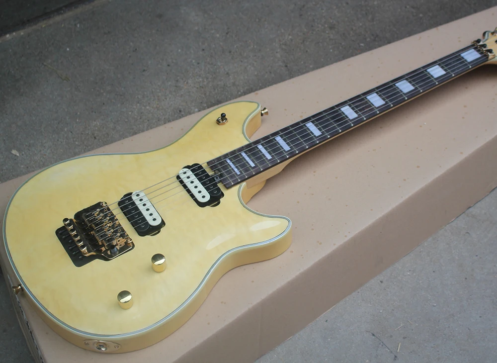 Light Yellow Electric Guitar with Rosewood Fretboard,Quilted Maple ...