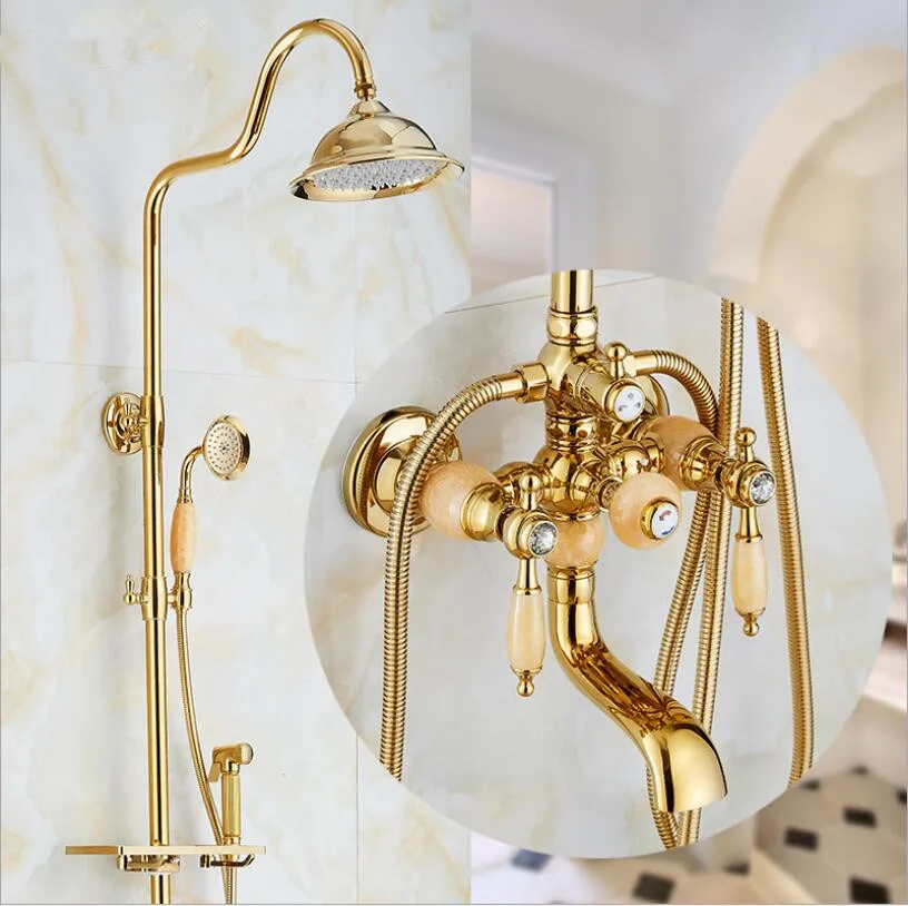 Vidric Europe Style Luxury Bath And Shower Faucet Brass And Jade Gold Finished Wall Mounted ...
