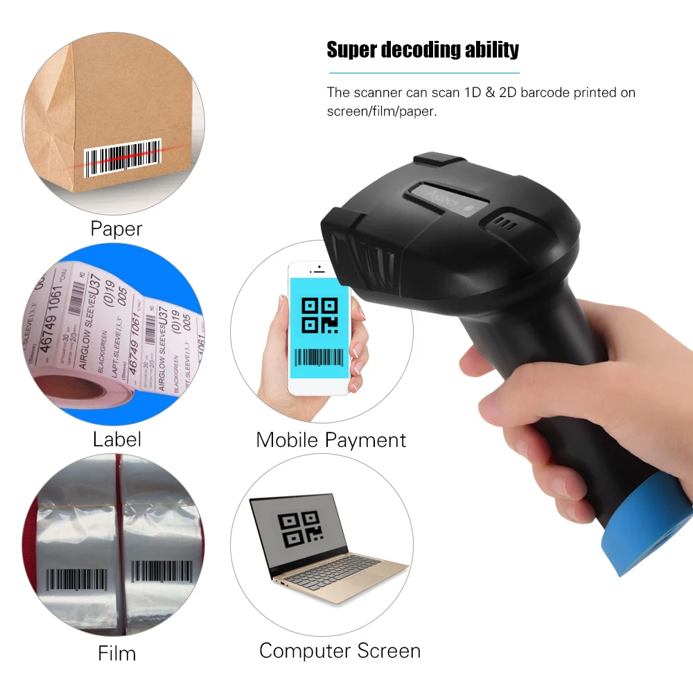 Aibecy 1D 2D QR Wireless Barcode Scanner Bar Code Reader with USB ...