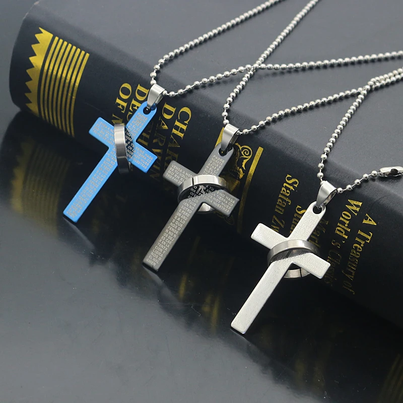 Fashion-Cross-Necklace-Black-Blue-Hip-Hop-Bible-Scripture-Jesus-Cross ...