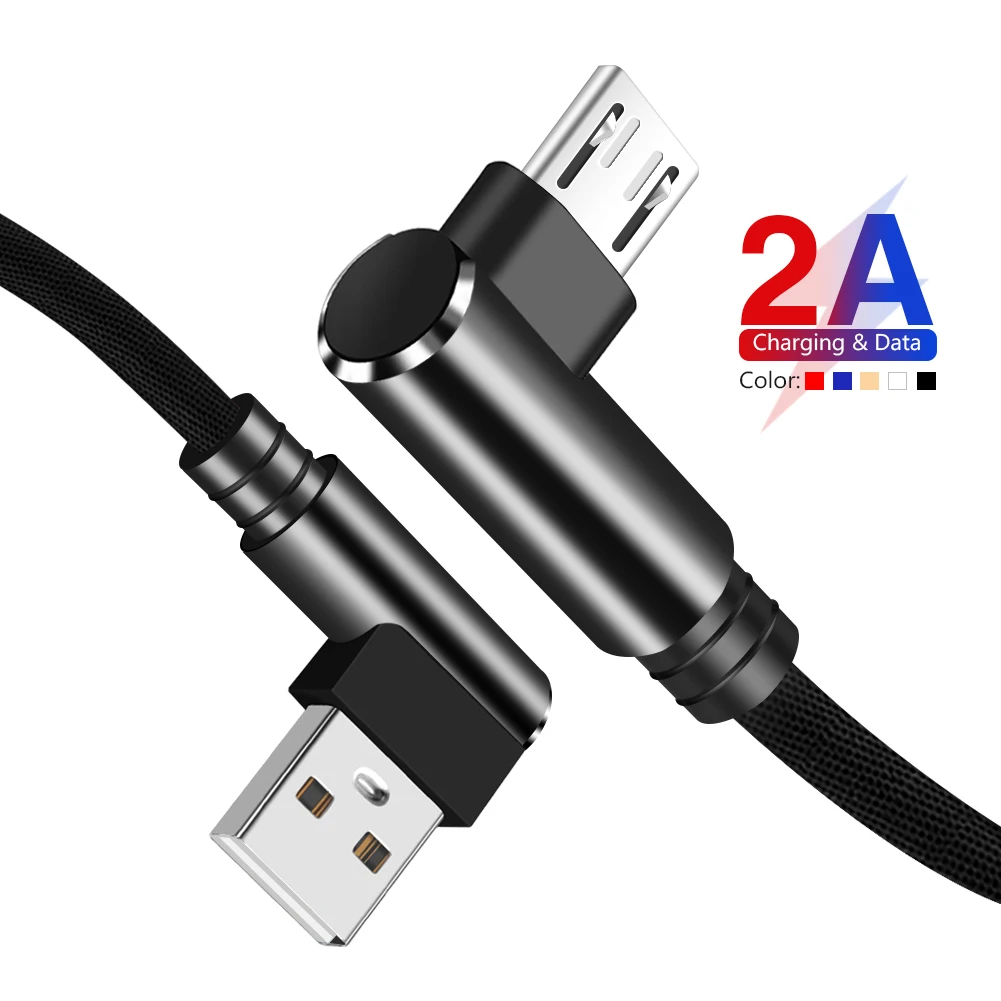 27cm 1m 1.5m 2m 3m 2a 90°double Elbow Fast Charging Micro Usb Cable ...