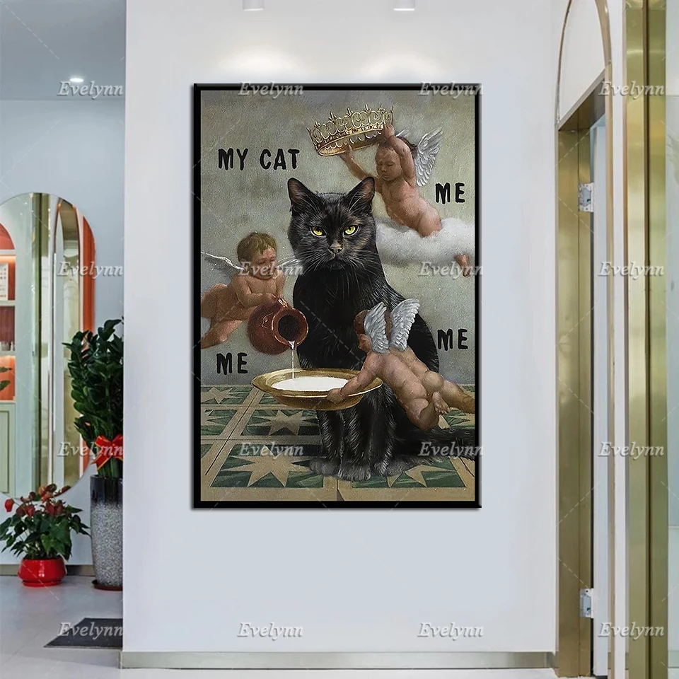 Lona preta do meme do gato, poster preto do gato do vintage, impressões ...
