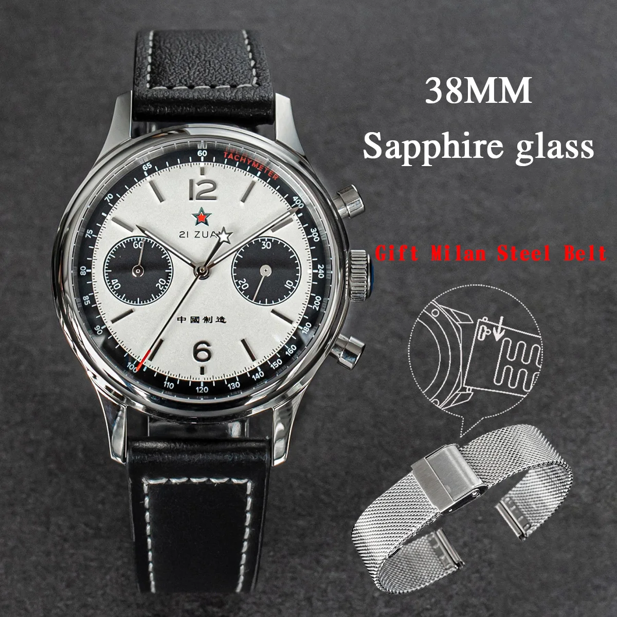 1963 Panda Pilot Chronograph Watch Men 40mm Air Force Sapphire ST1901 ...