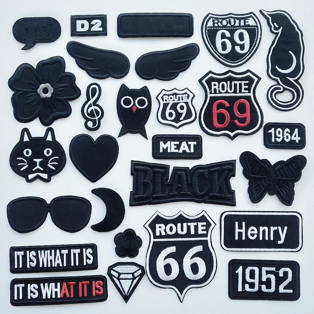 Fashion Stickers black and white Embroidery Patches for Clothes ...