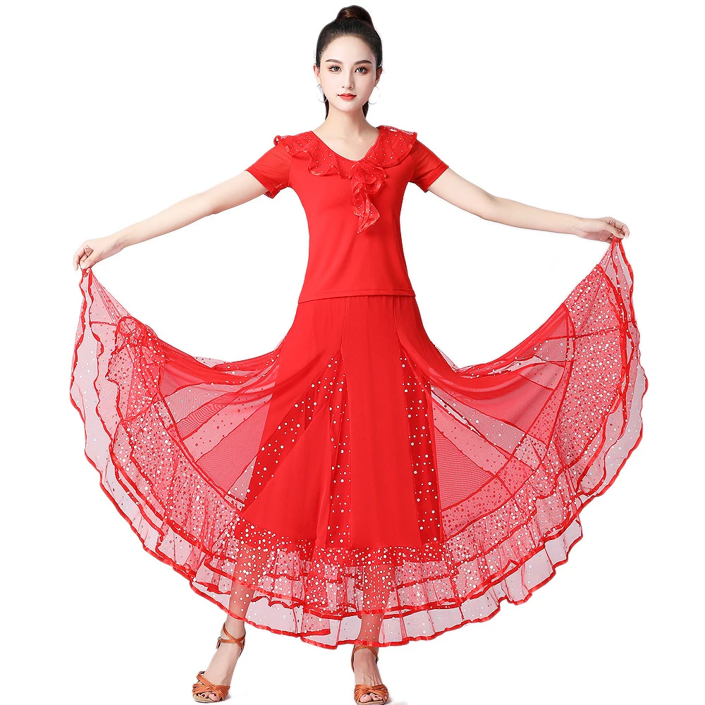 Woman Standard Dance Dresses Modern Dance Suit 2 Pcs Top With Long ...