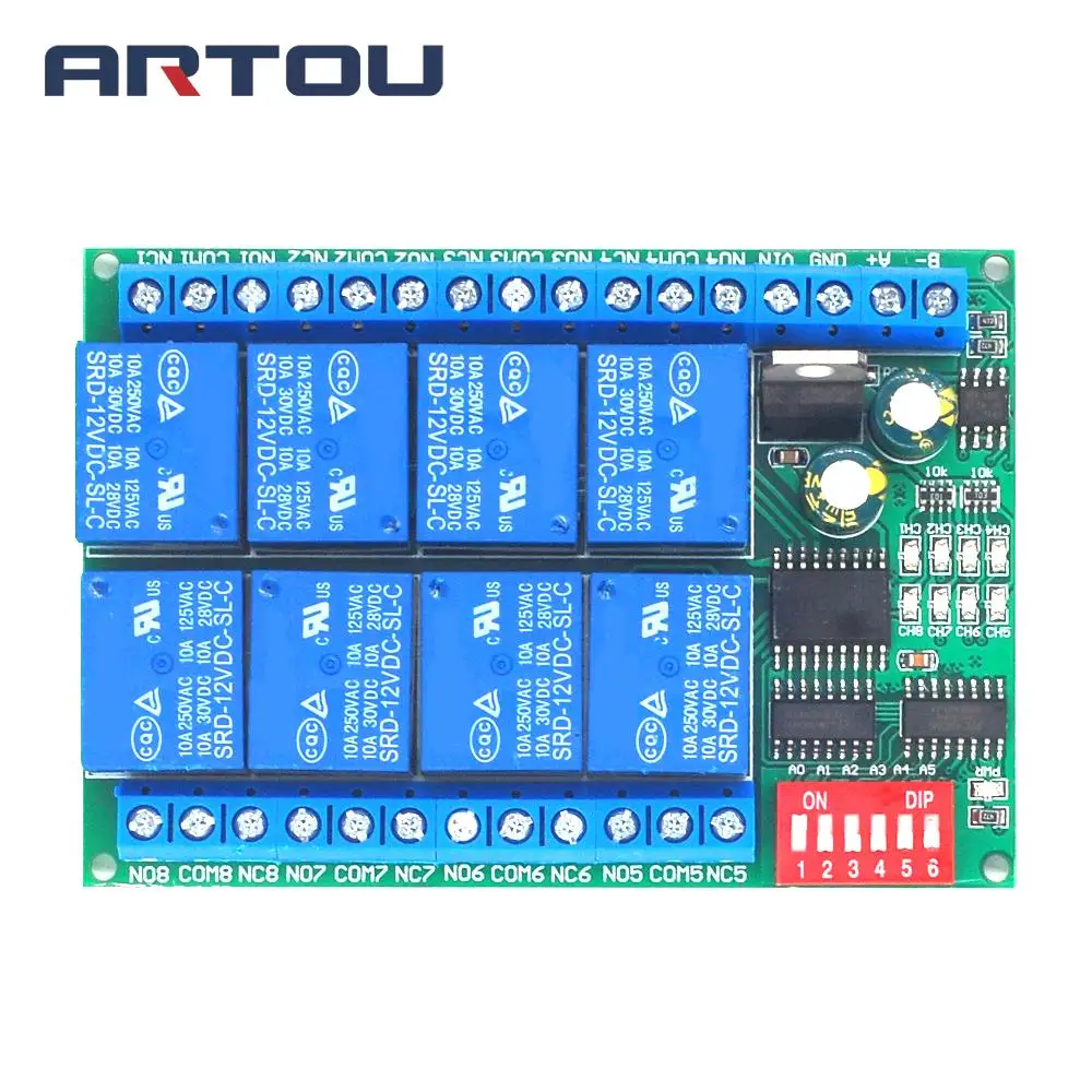 12v 8 Channel Rs485 Relay Modbus Rtu Protocol Serial Remote Control ...