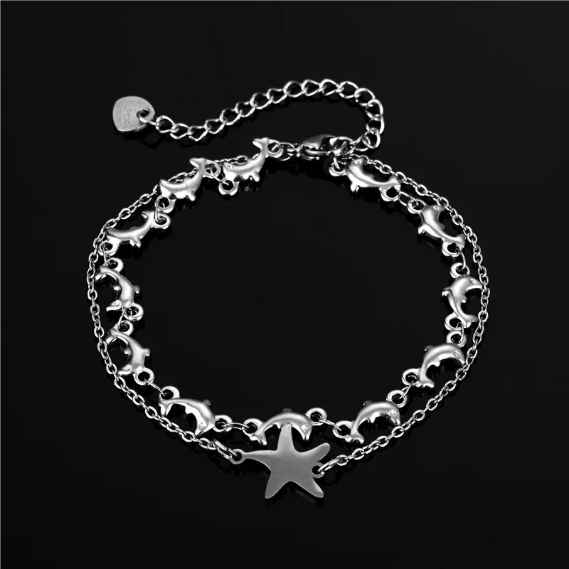 A o Inoxid vel Prata Cor Starfish Charme Pulseira Para Mulheres Moda