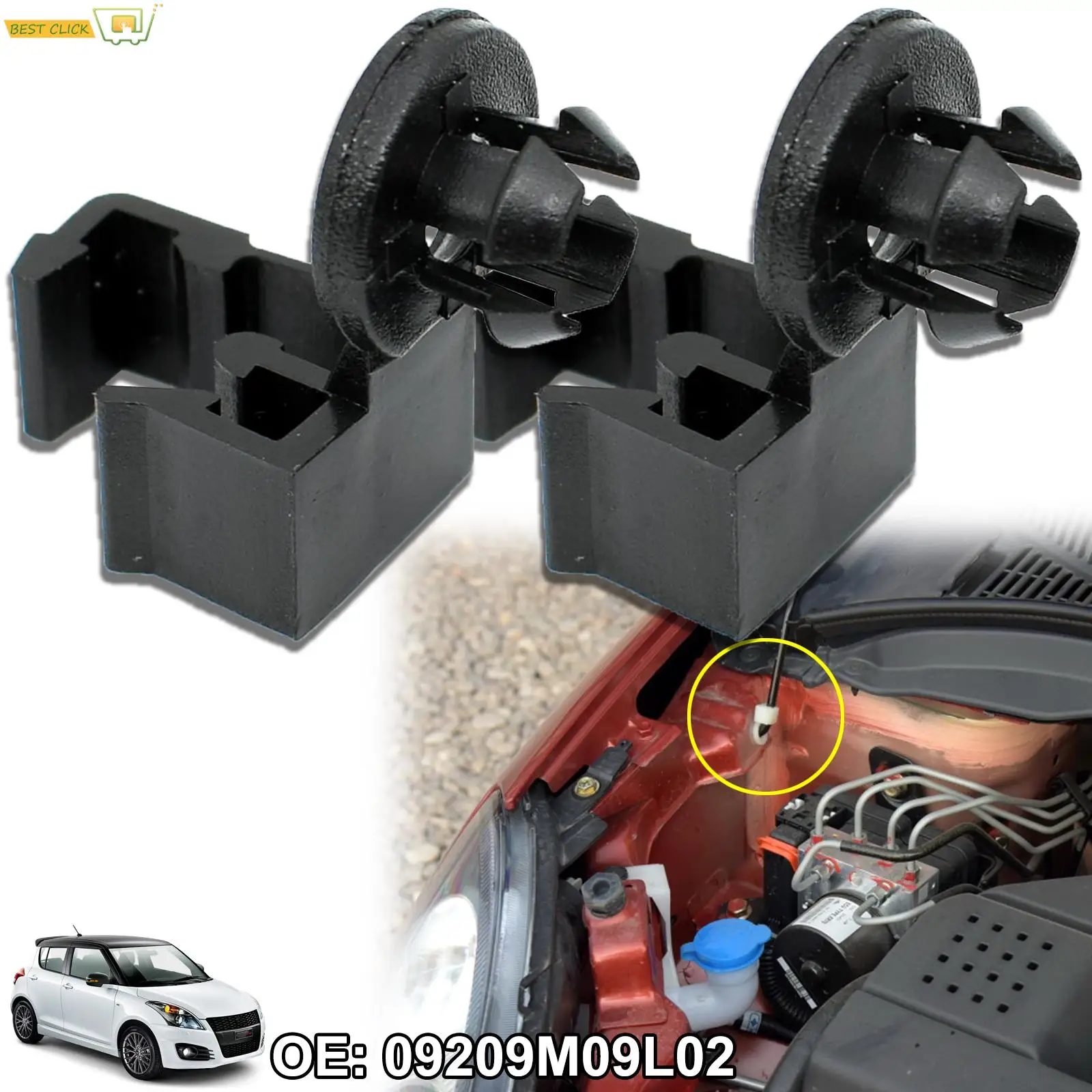 09209M09L02-2pcs-Bonnet-Hood-Rod-Stay-Support-Prop-Clip-Pivot-Linkage ...
