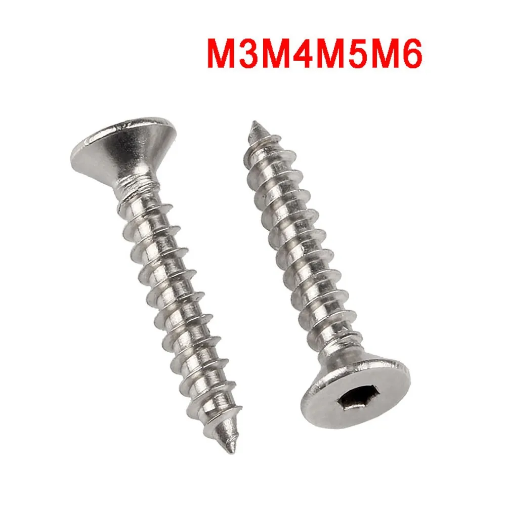 VIS,M3(20pcs)-8mm--Inox 304, M3 M4 M5 M6, douille hexagonale à tête plate, vis autotaraudeuses ...