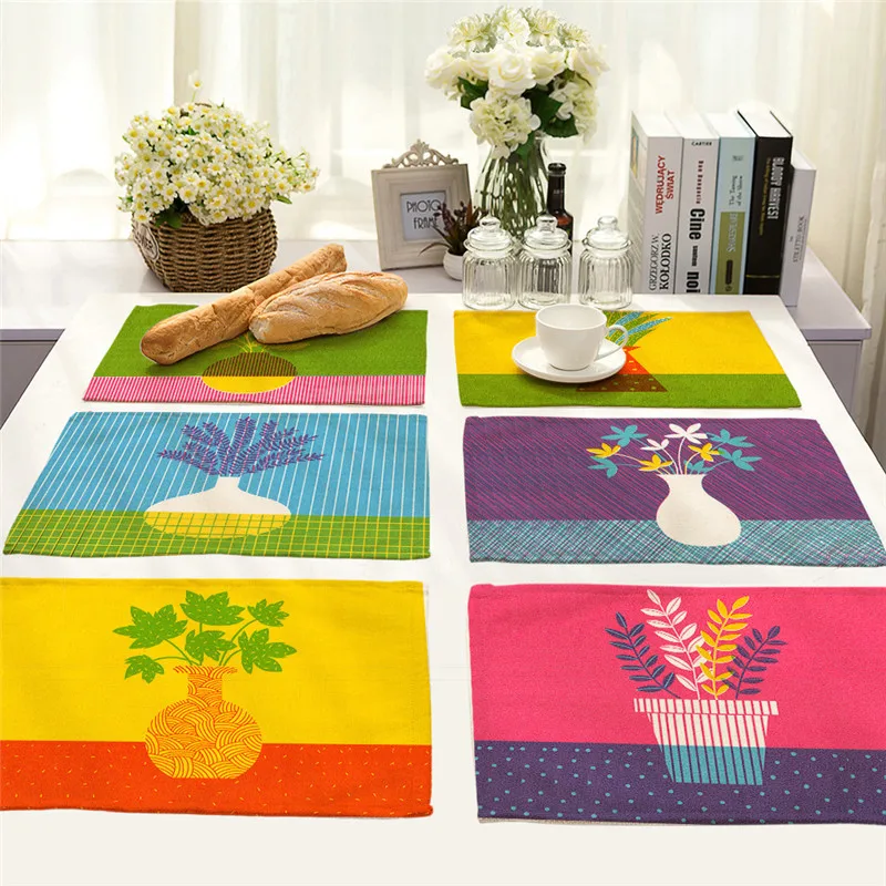 Oil Painting Potted Plant Table Mat Flower Leaves Drink Placemat ...