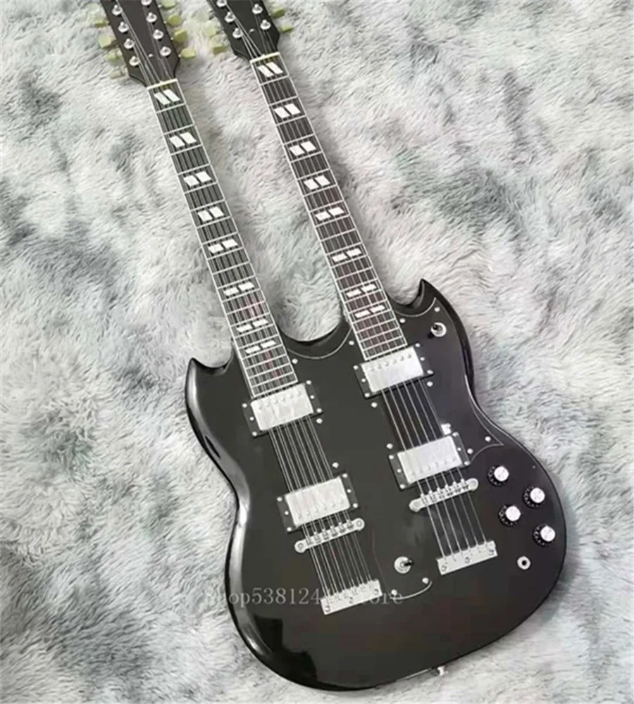 Double-Neck-Electric-Guitar-6-12-Strings-Black-Free-Shipping ...