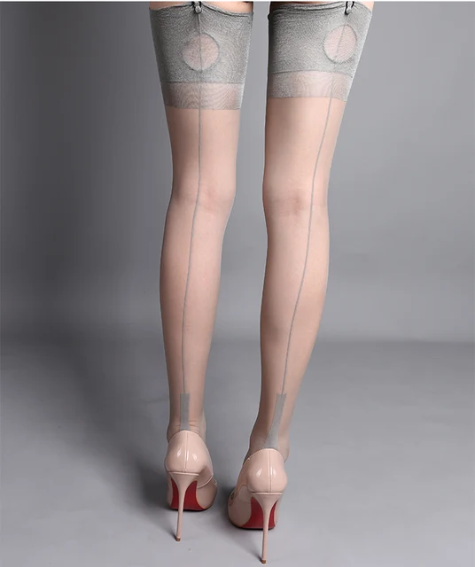Hollow Eye Cut Cuban Heel Back Seam Thigh High Stockings – 8D Ultra ...