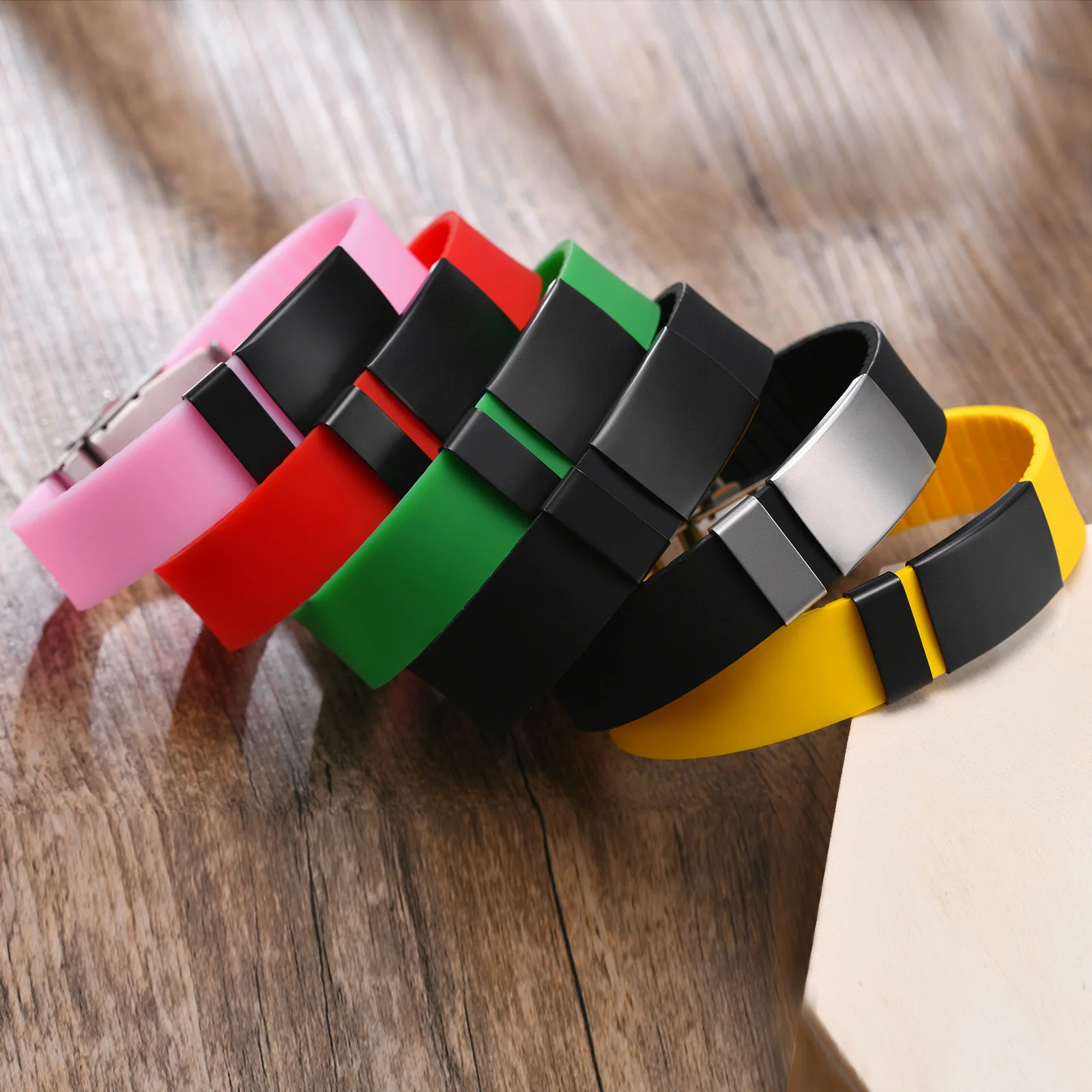 Free Engraving Silicone Band Bracelet with Stainless Steel Tag ...