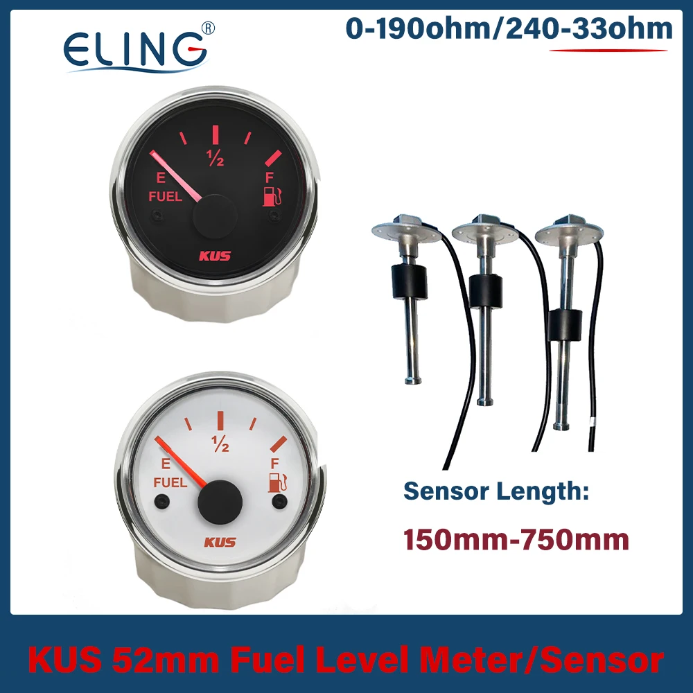 KUS-52mm-0-190ohm-240-33ohm-Fuel-Level-Meter-Oil-Gauge-Red-Yellow-Light ...