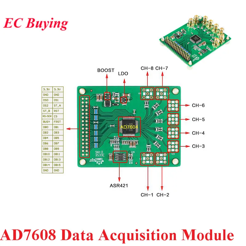 AD7608 Data Acquisition โมดูล ADC โมดูล8 Channel 18Bit ภายนอกอ้างอิง ADR421 18บิต/200Kbps ...