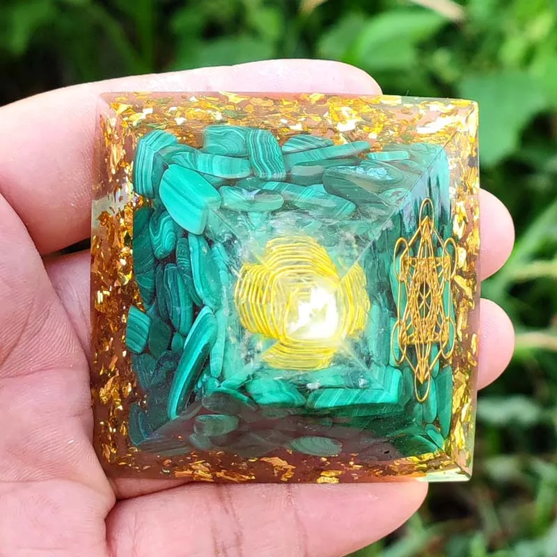 Natural Crystal Green Peacock Chakra Orgonite Pyramid - Orgonite ...