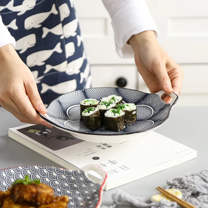 1 шт в японском стиле двойная ручка керамическая десертная тарелка