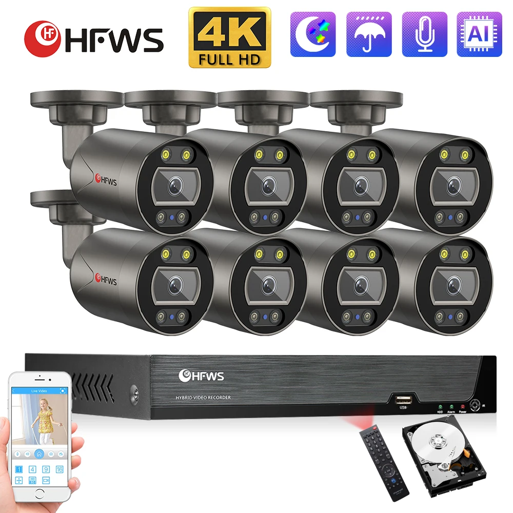 Hfws Cctv Camera Security System Kit Poe 4k 8mp 8ch H.265 Nvr Kit Cctv ...
