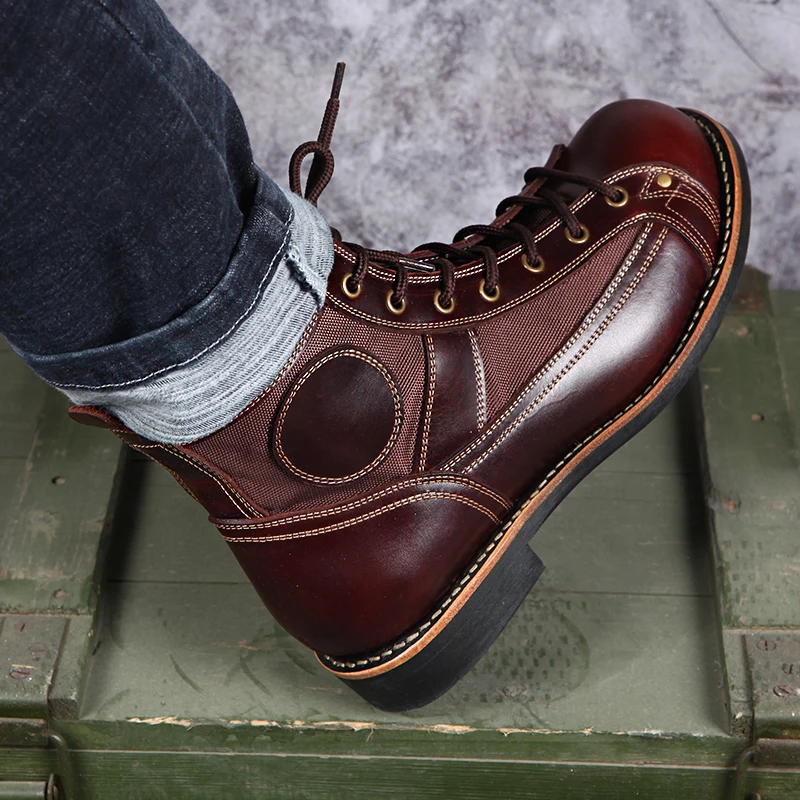 Dark-Brown-Top-Cowhide-Paratrooper-Locomotive-Boots-Outdoor-Training ...