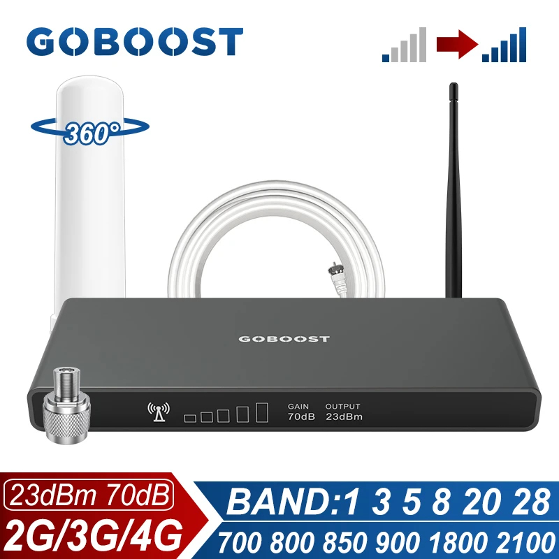 Goboost 70db Signal Booster 2g 3g 4g Cellular Amplifier Lte 700 800 850 900 1800 2100 Mhz ...
