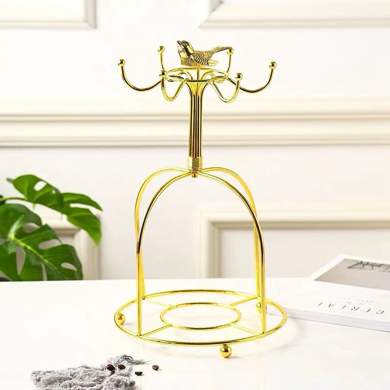 Coffee Tea Cup Holder Saucer Storage 2 Layer With 6 Hooks Bird Gilded ...