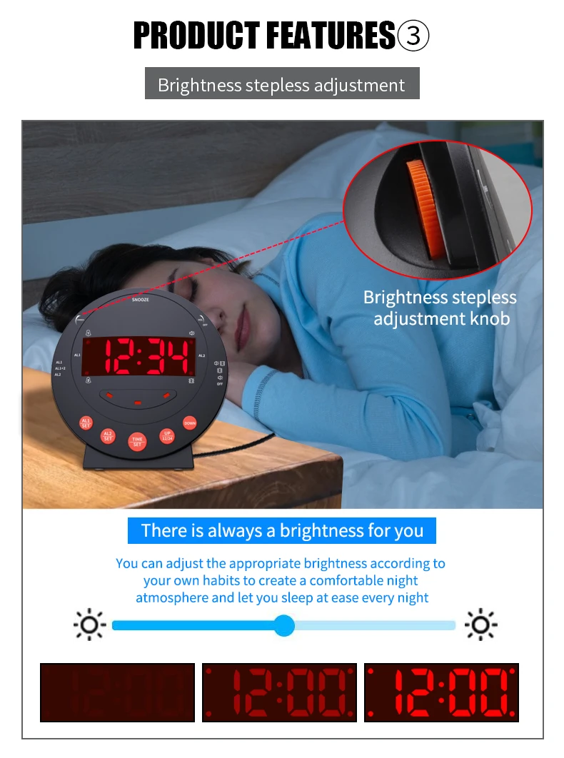 RADIO REVEIL,USB Model--Réveil LED vibrant et puissant, pour les gros ...