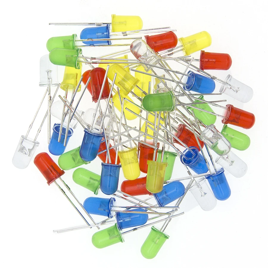 50pcs 5mm LED Light Assorted Kit DIY LEDs Set White Yellow Red Green ...