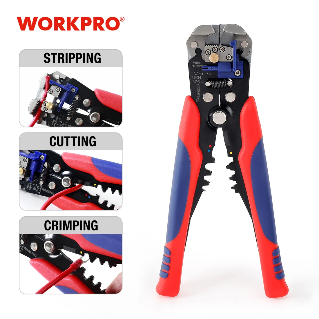 WORKPRO 8" Crimper Cable Cutter Automatic Wire Stripper Multifunction ...