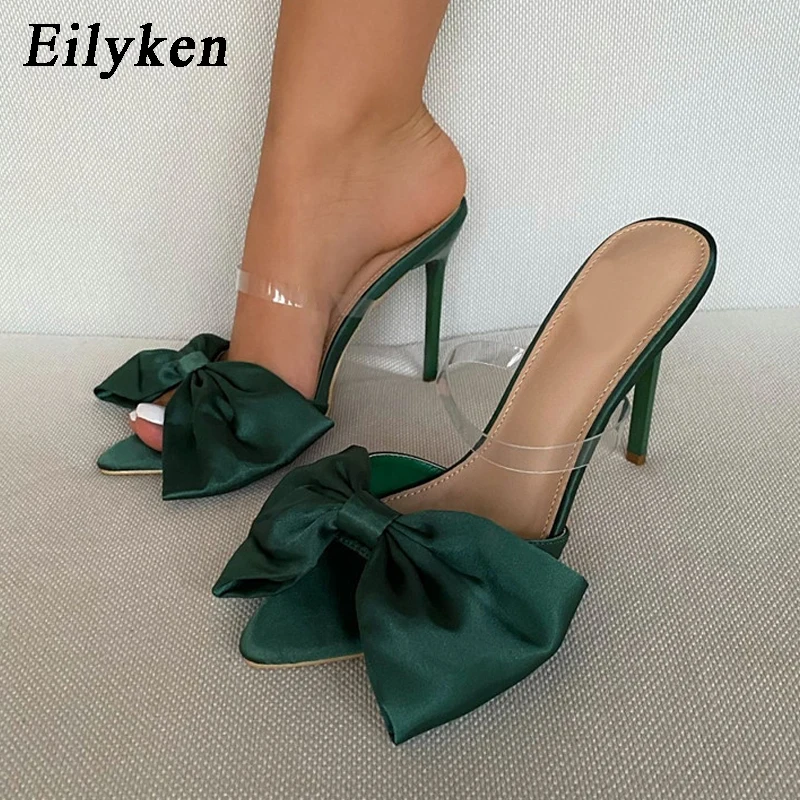 Eilyken Seide Schmetterling knoten Hausschuhe Mule High Heels Frauen ...