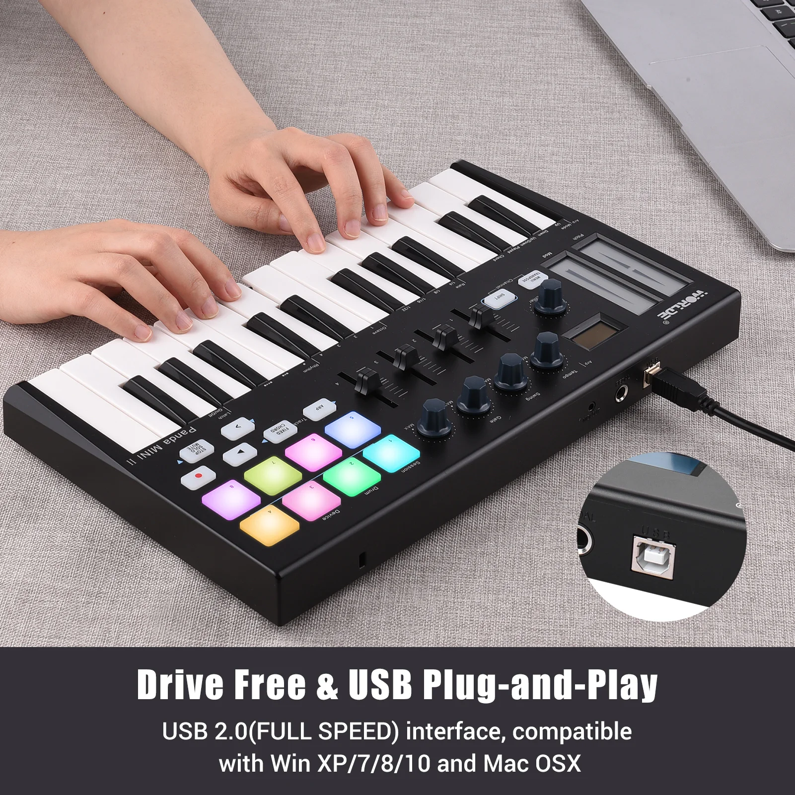WORLDE-Panda-MINI-II-Portable-25-Key-USB-MIDI-Keyboard-Controller-with ...