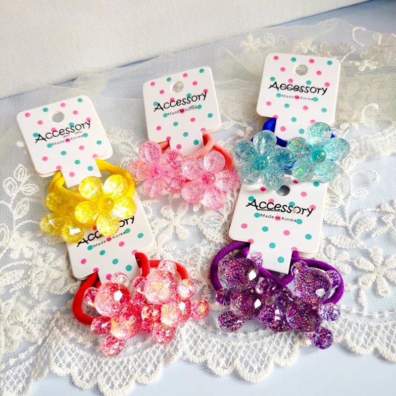 2PCS Cartoon Shiny Transparent Bear Cute Kids Elastic Hair Bands ...