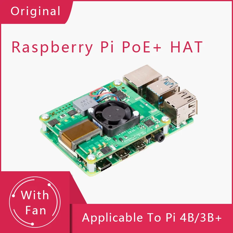 RASPBERRY PI PoE+ Hat/PoE Hat The Official Power-Over-Ethernet Add-on Board For Raspberry Pi 4/3B+