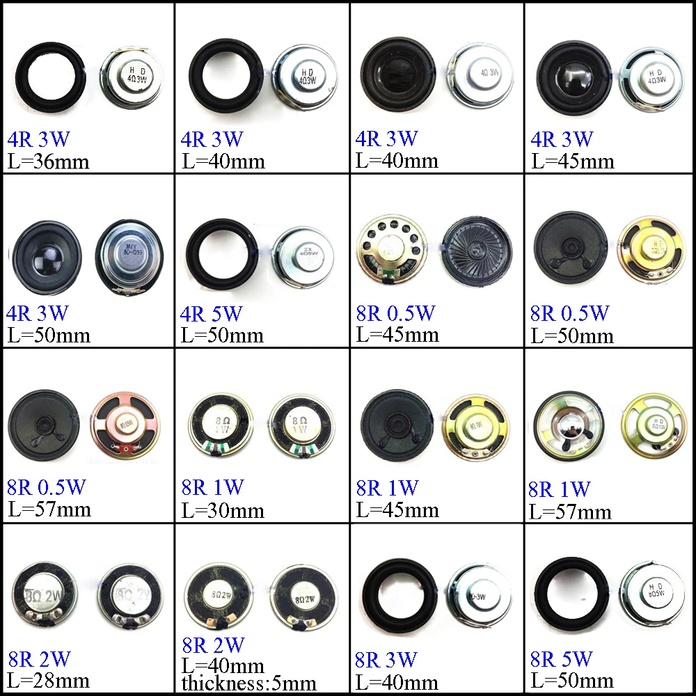 YuXi 4/8 Ohm 1W 2W 3W 4R 8R 0.5/1/2/3/5W 28mm 30mm 36mm 40mm 45mm 50mm 57mm Diameter Loudspeaker ...
