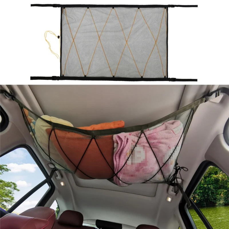Car Ceiling Storage Net Pocket Car Roof Interior Universal Cargo Net ...