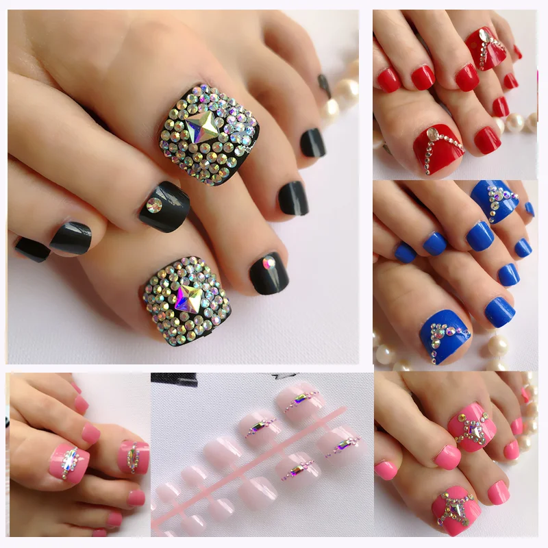 24pcs Diy Artificial Short Fake Toenails Shiny Natural False Toenails ...