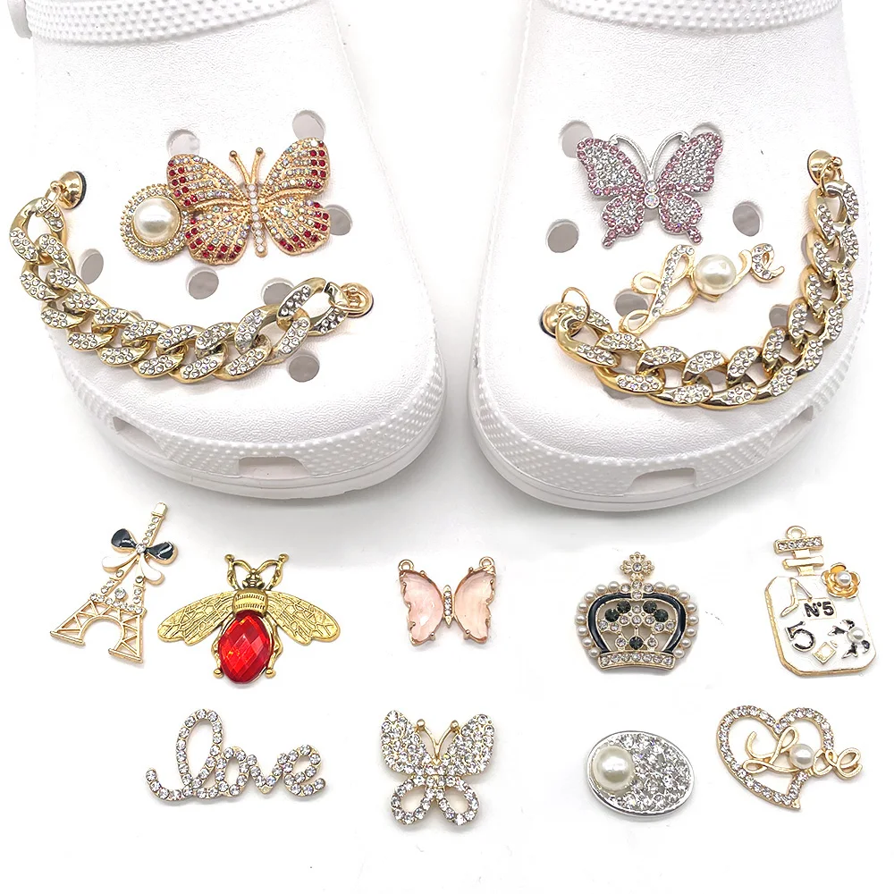 New 1pcs Metal jewelry Shoe Charms Shiny Diamond big butterfly DIY Shoe ...