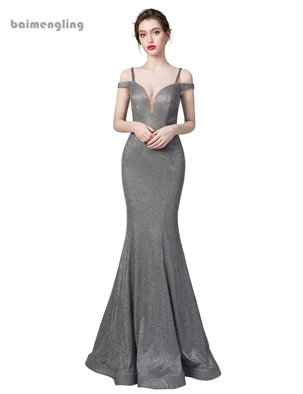 gray evening dress, long evening dress, formal evening dress, mermaid ...