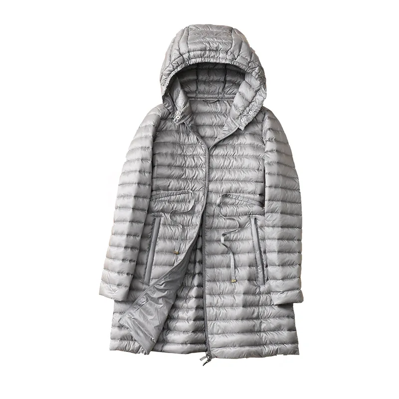 Winter New Mid length Hooded down Jacket Slim Fit Waist Hugging ...