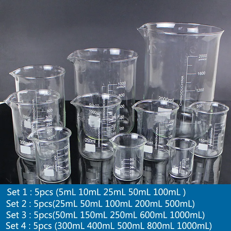 1set-Lab-becher-in-vetro-borosilicato-tutte-le-dimensioni-esperimento ...