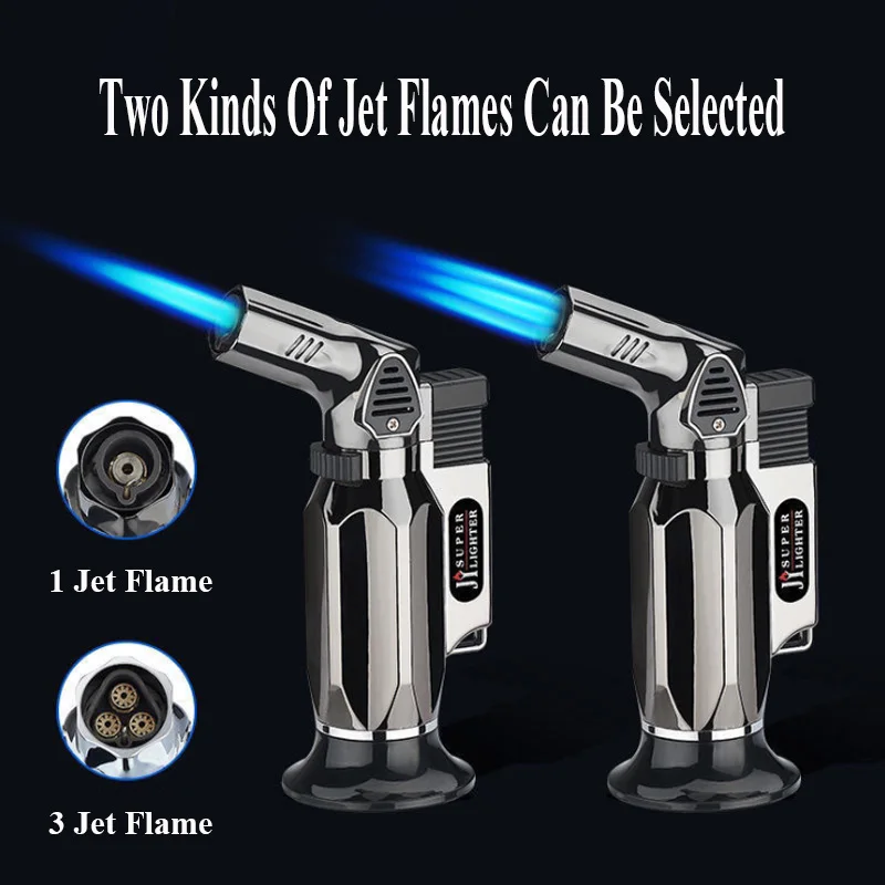 3 Nozzles Torch Lighter Windproof Jet Flame Butane Gas Turbo Pray Gun ...
