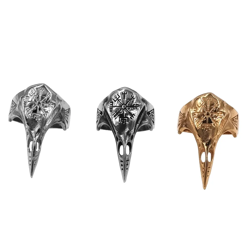 Norse Viking Rune Raven Skull Ring Stainless Steel Nordic Odin Crow ...