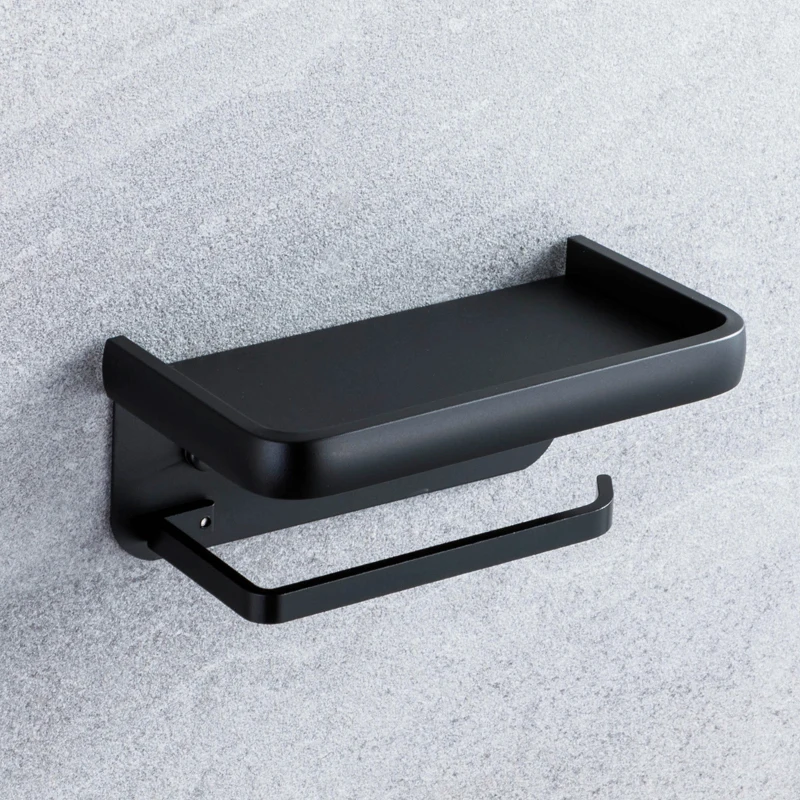 Soporte de papel higiénico montado en la pared para baño, portarrollos de aluminio negro mate ...