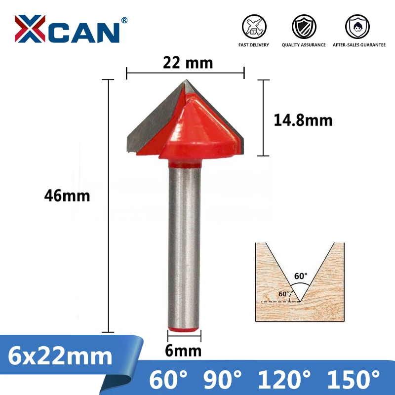 XCAN 1pc 6x22mm 60/90/120/150 Degrees V shape Milling Cutter CNC ...