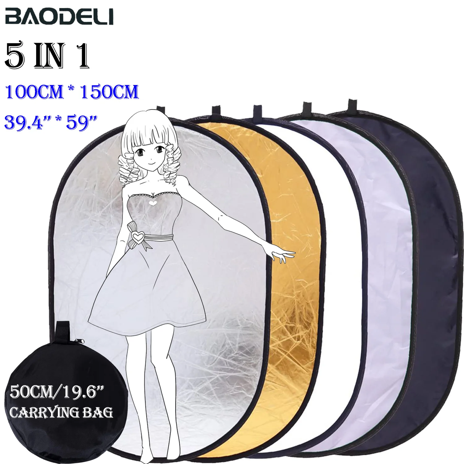 100x150cm 5 in 1 Portable Collapsible Light Oval Photography Reflector ...