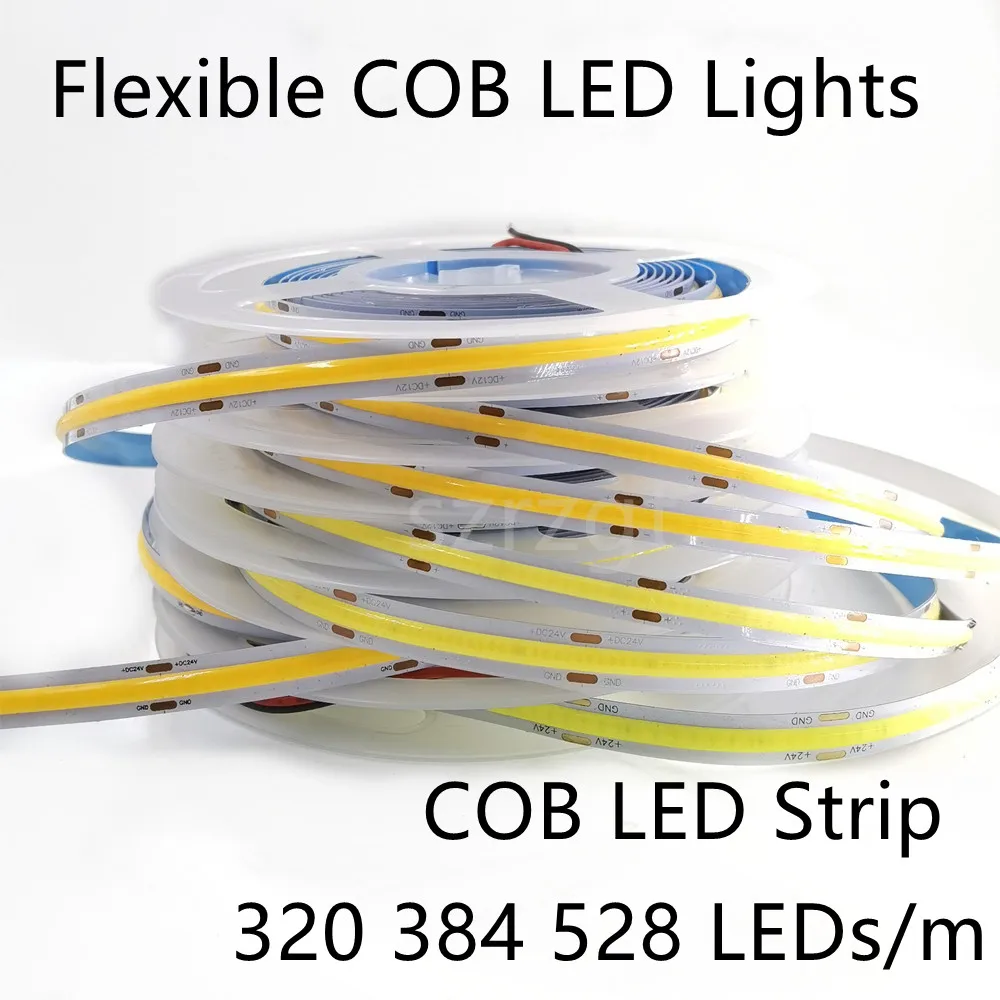 COB LED Strip 320 384 528 LEDs High Density Flexible COB LED Lights DC12V 24V RA90 3000K 4000K ...