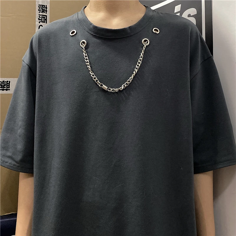 Solid Neck Ring Chain Oversized T Shirt Streetwear T Shirt Harajuku ...