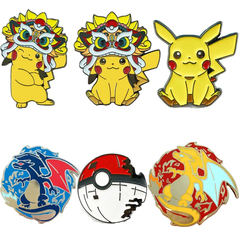 Anime Pokemon Insignia Pikachu Charizard Poke Ball Badge Action Figure ...