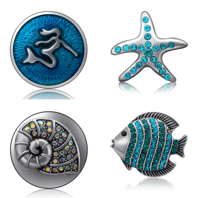 Blue-Style-Fish-Starfish-Mermaid-conch-dolphin-18MM-snap-buttons-fit ...